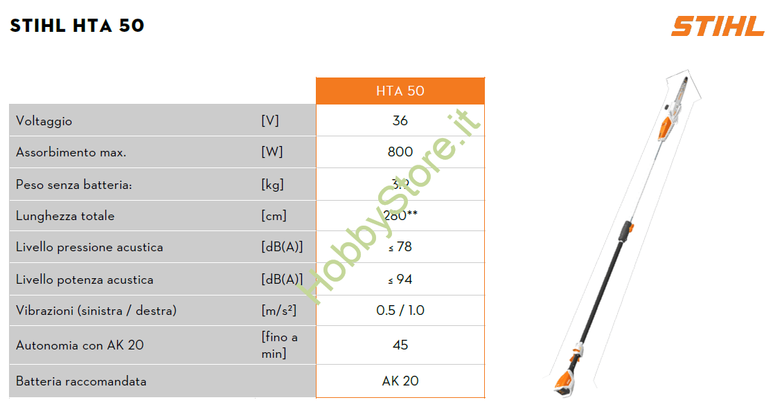 Potatore Stihl HTA 50 a batteria con 2 AK 20 e 1 AL 101, categoria ...