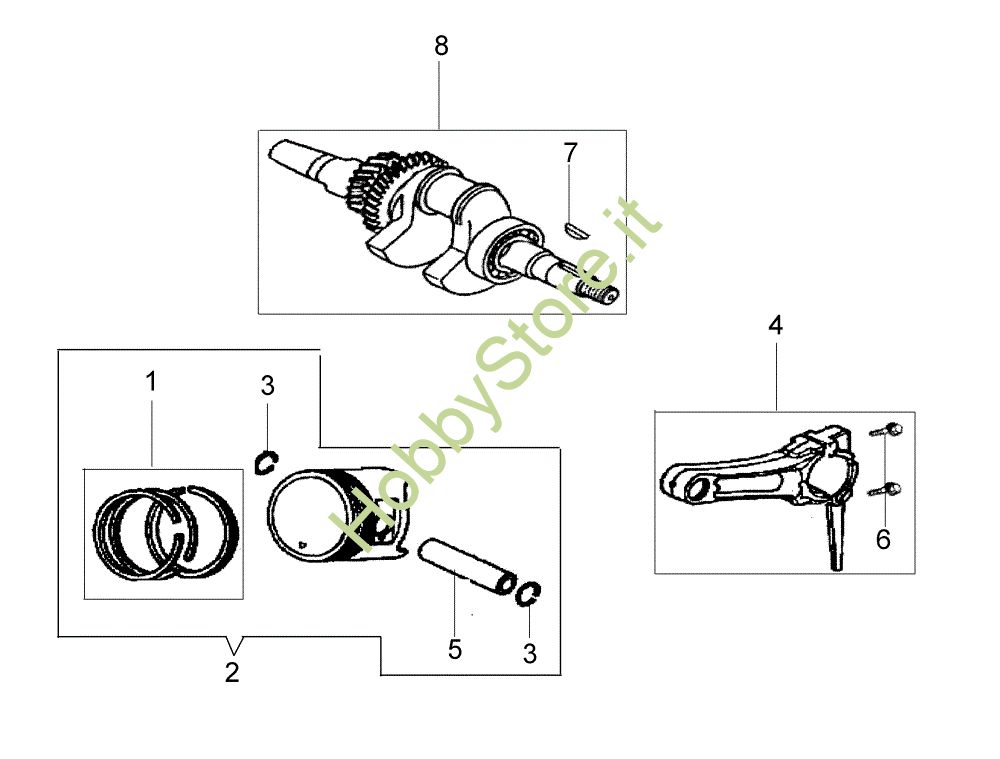 Albero e pistone MH 198 RK (K800 HC) Motozappa, categoria MH 198 RK ...